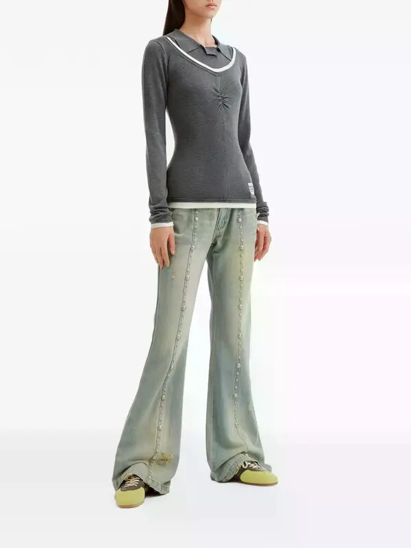 MARKGONG Stud-embellished Distressed Flared Jeans