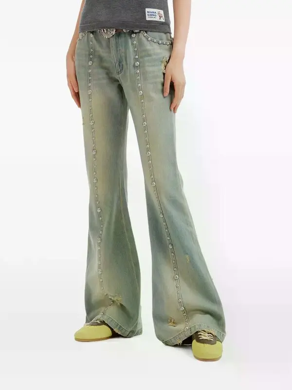 MARKGONG Stud-embellished Distressed Flared Jeans