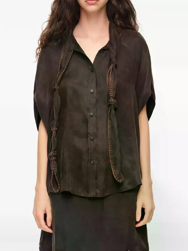 Bimba Y Lola Black-washed Cape Shirt With Knotted Neckline