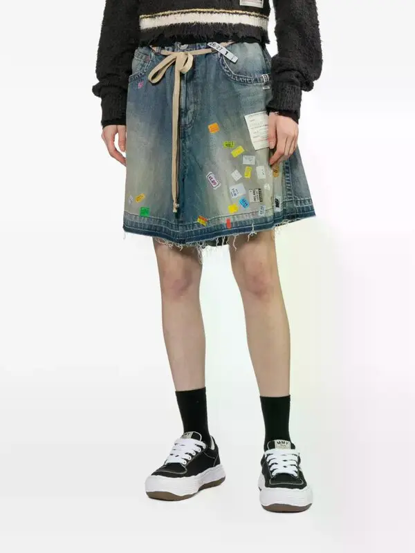 Mihara Yasuhiro Price-tag Sticker Printed Denim Short