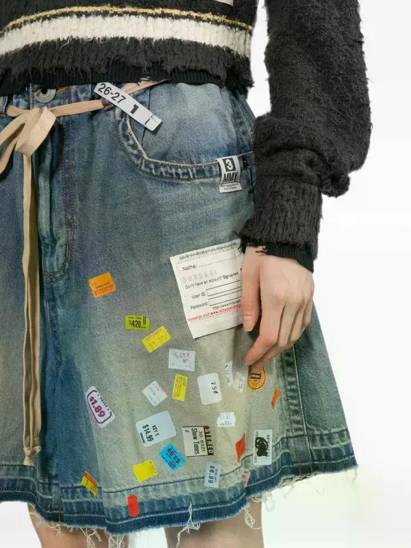 Mihara Yasuhiro Price-tag Sticker Printed Denim Short