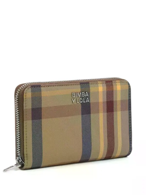 Bimba Y Lola Medium Khaki And Garnet Tartan Jacquard Wallet