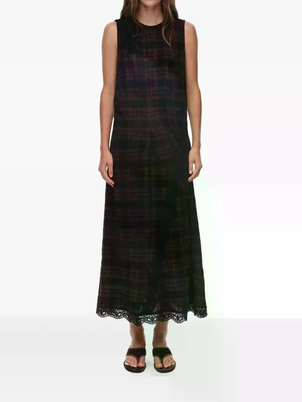 Bimba Y Lola Dark Checked Midi Dress With Lace Details