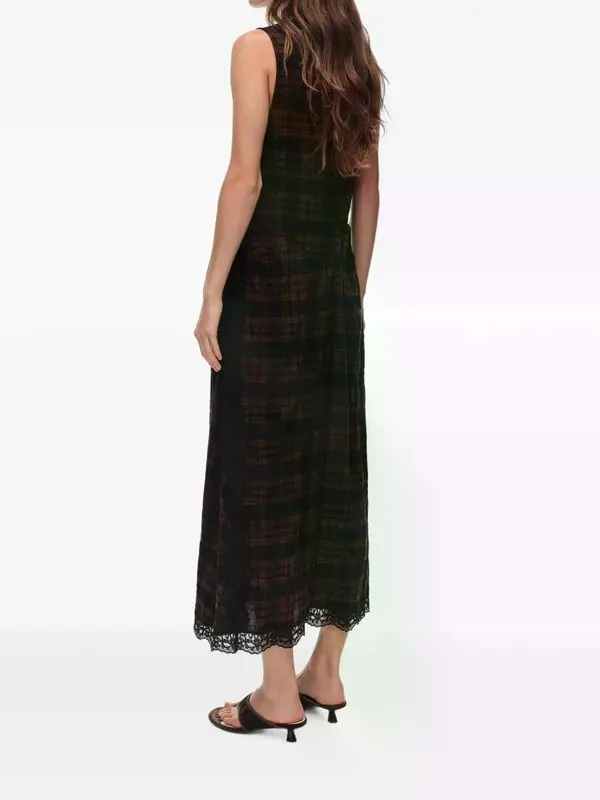 Bimba Y Lola Dark Checked Midi Dress With Lace Details
