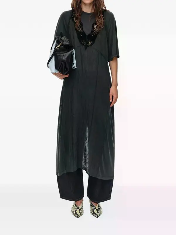 Bimba Y Lola Washed Dress With Lace Bodice - Black