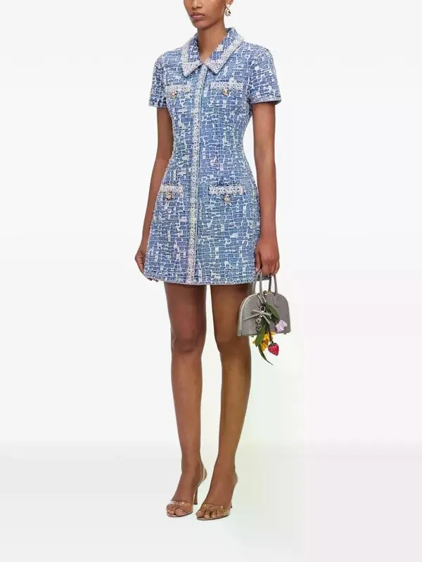 SELF-PORTRAIT Textured Pearl-embellished Mini Dress - Blue