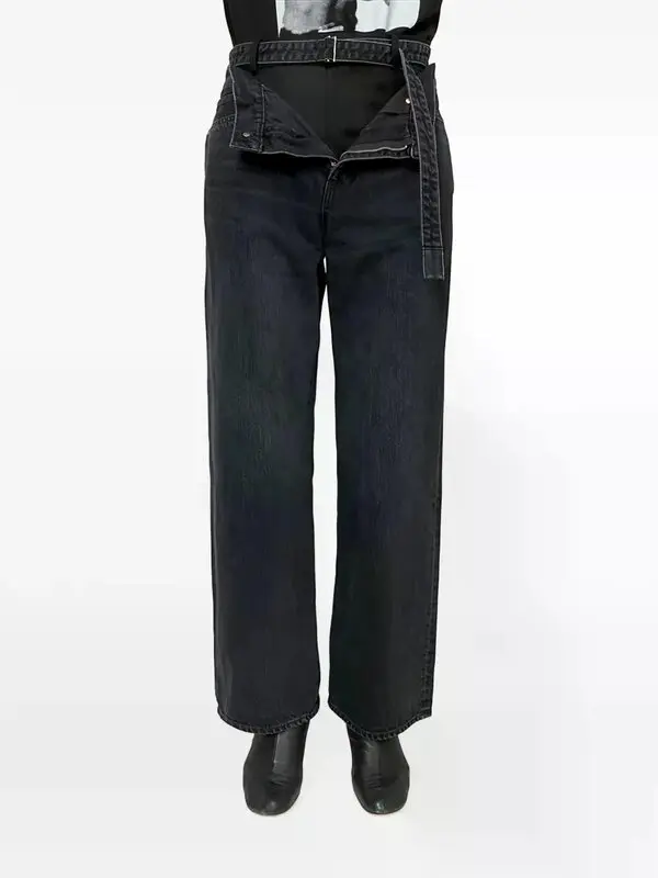 Sacai Belted Layered Jeans - Black