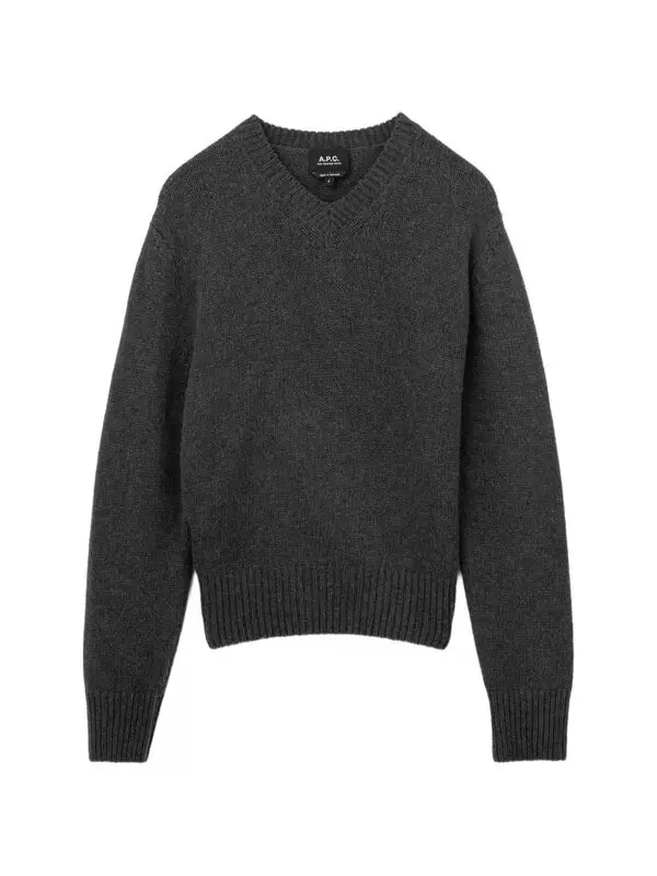 A.p.c. Ribbed-trim V-neck Jumper - Grey