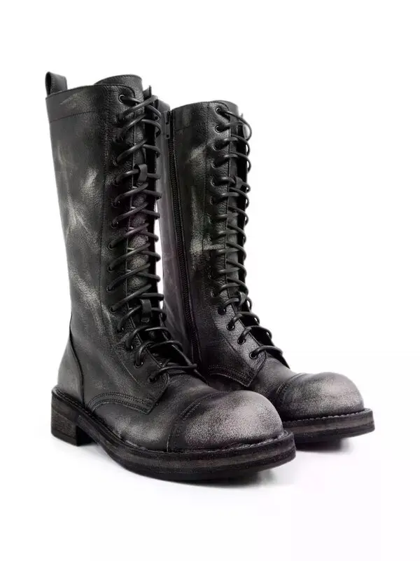 ANN DEMEULEMEESTER Brushed Leather Lace-up Combat Boots