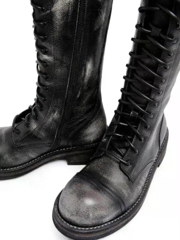 ANN DEMEULEMEESTER Brushed Leather Lace-up Combat Boots