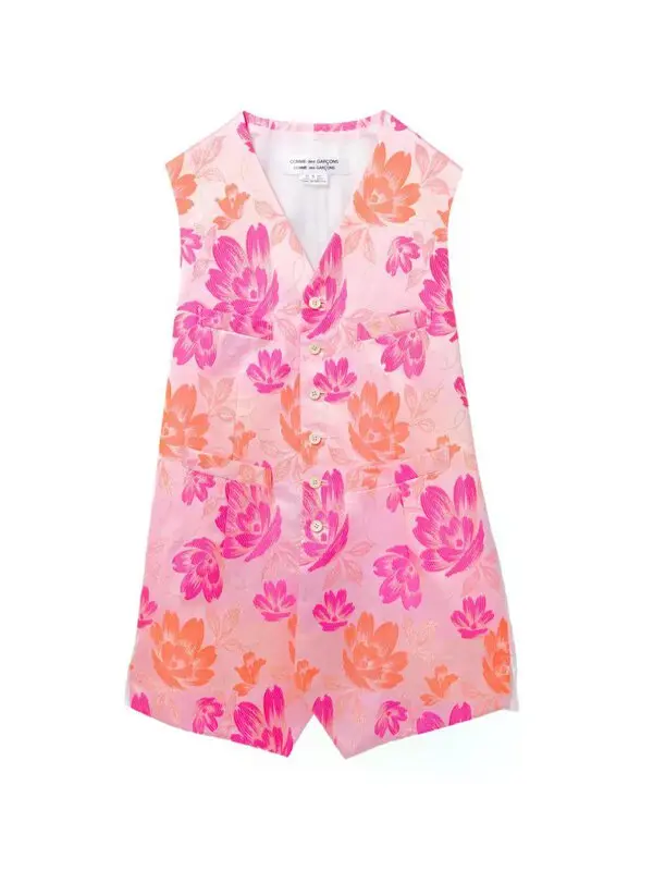 Comme Des Garçons Floral V-neck Vest Coat - Red