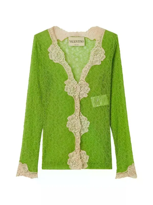 Valentino Garavani Lace-trim Button-up Cardigan - Green