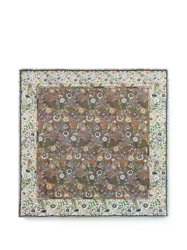 Bimba Y Lola Floral Scarf With Brown Logo Border