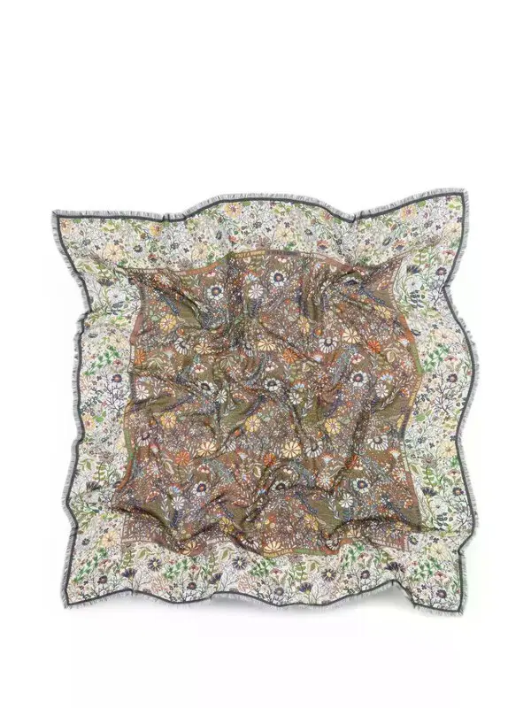 Bimba Y Lola Floral Scarf With Brown Logo Border