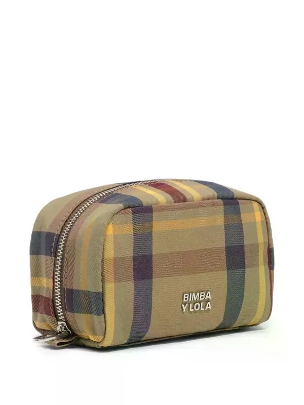 Bimba Y Lola Khaki And Garnet Tartan Jacquard Mini Make-up Case