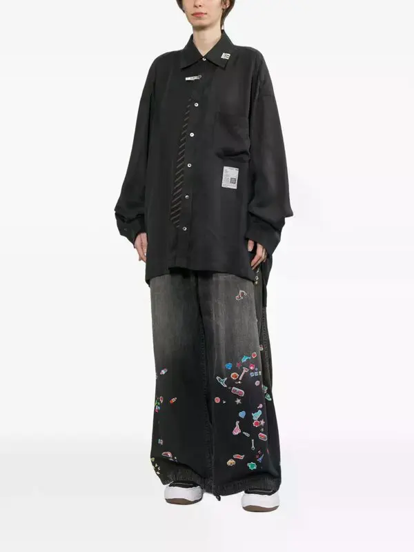 Mihara Yasuhiro Attached Tie Satin Shirt - Black