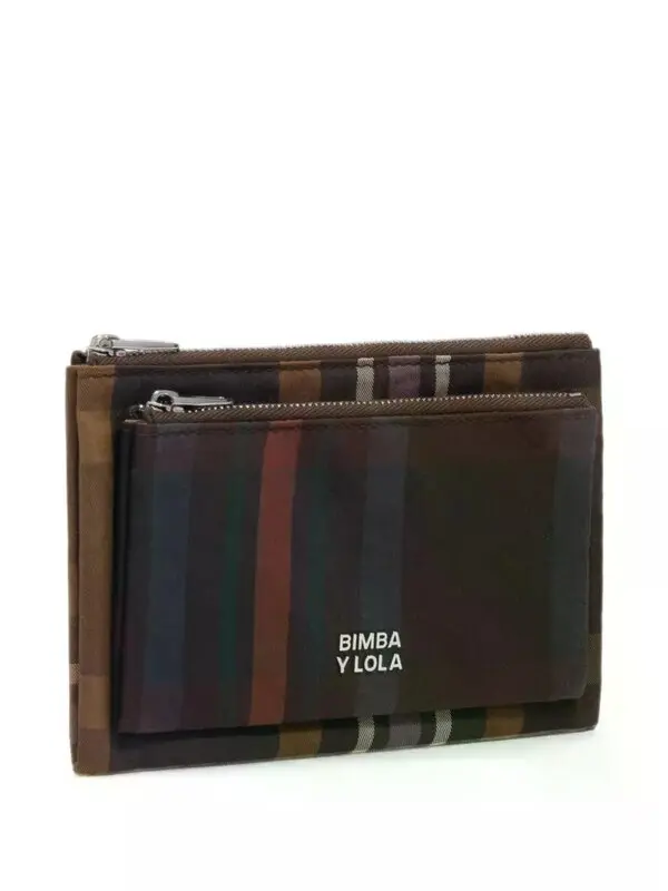 Bimba Y Lola Coated Chocolate Green Tartan Pocket Purse