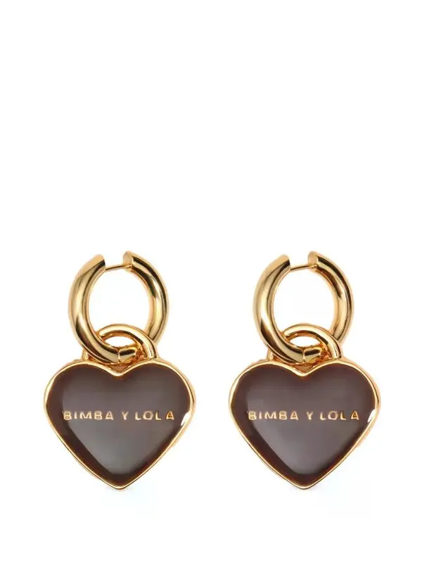 Bimba Y Lola Brown Heart Logo Hoop Earrings