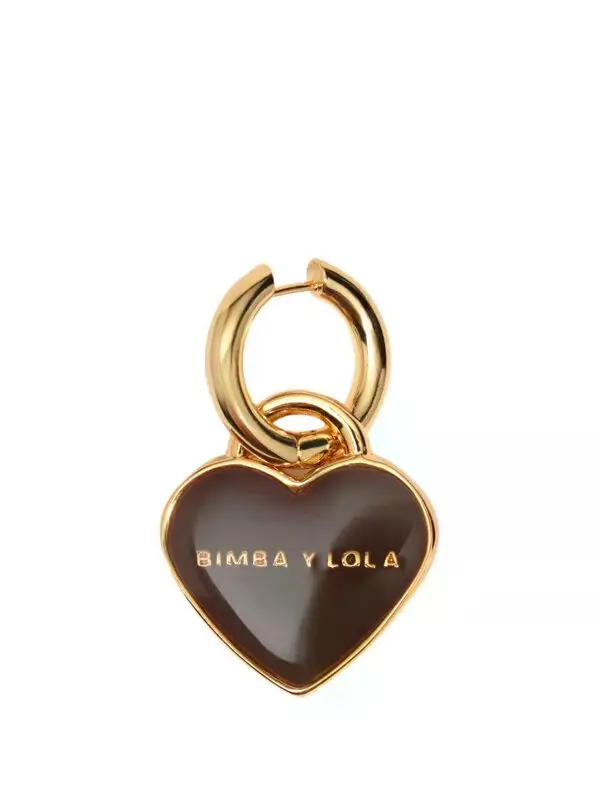 Bimba Y Lola Brown Heart Logo Hoop Earrings