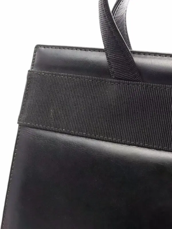 FERRAGAMO Leather Grosgrain Vara Ribbon Tote Bag - Black