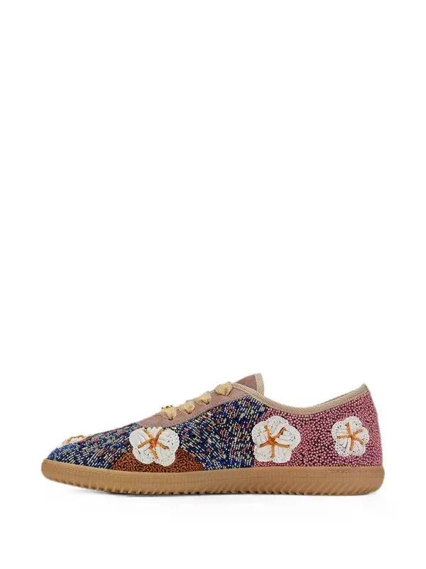 Valentino Garavani Cosmatesque Leather Trainers With Sequins And Floral Embroidery - Blue