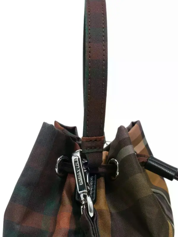 Bimba Y Lola Coated Chocolate Green Tartan Bucket Bag