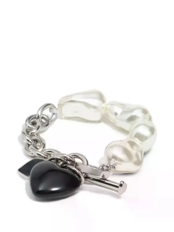 Bimba Y Lola Chain And Pearl Black Heart Bracelet