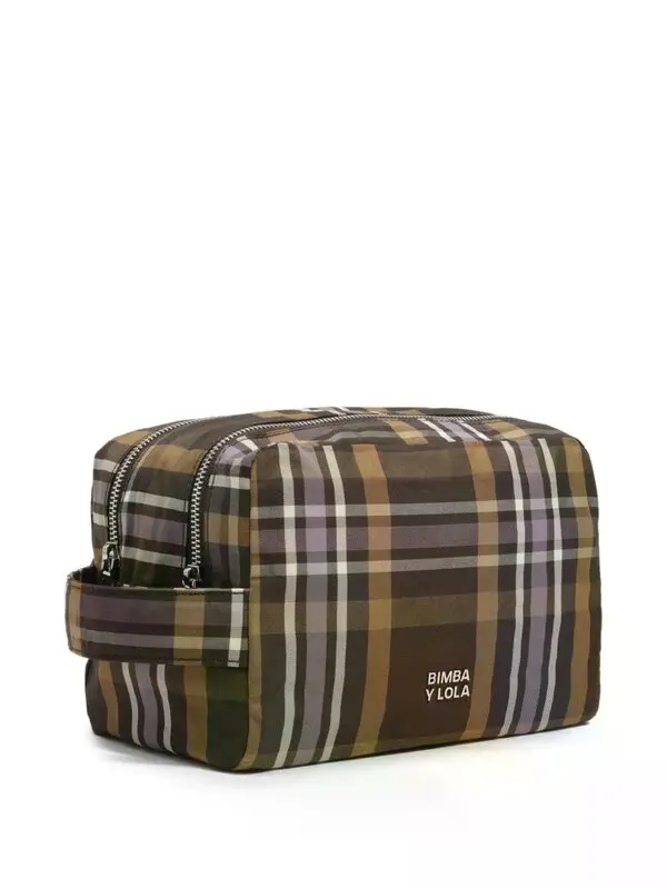 Bimba Y Lola Large Hunter Green Tartan Jacquard Double Make-up Case - Brown