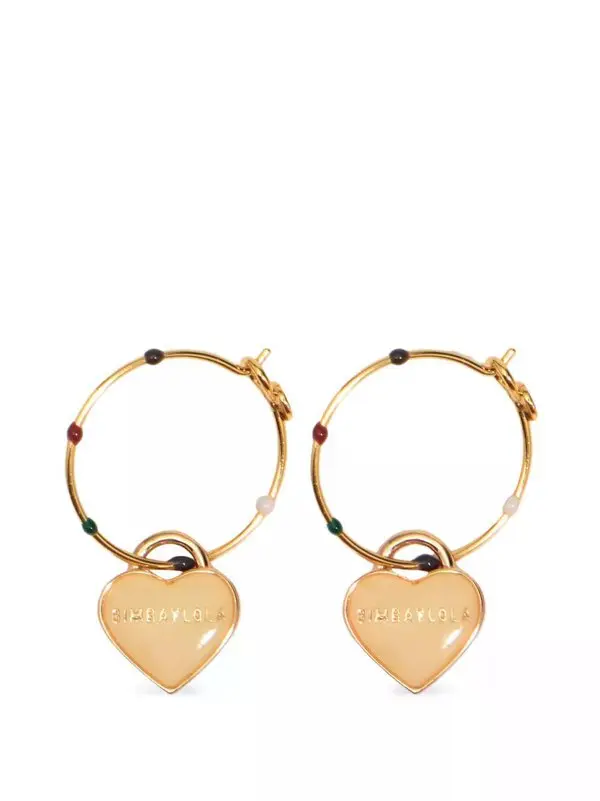 Bimba Y Lola Medium Hoop Earrings With Enamel Heart And Multicolored Logo - Gold