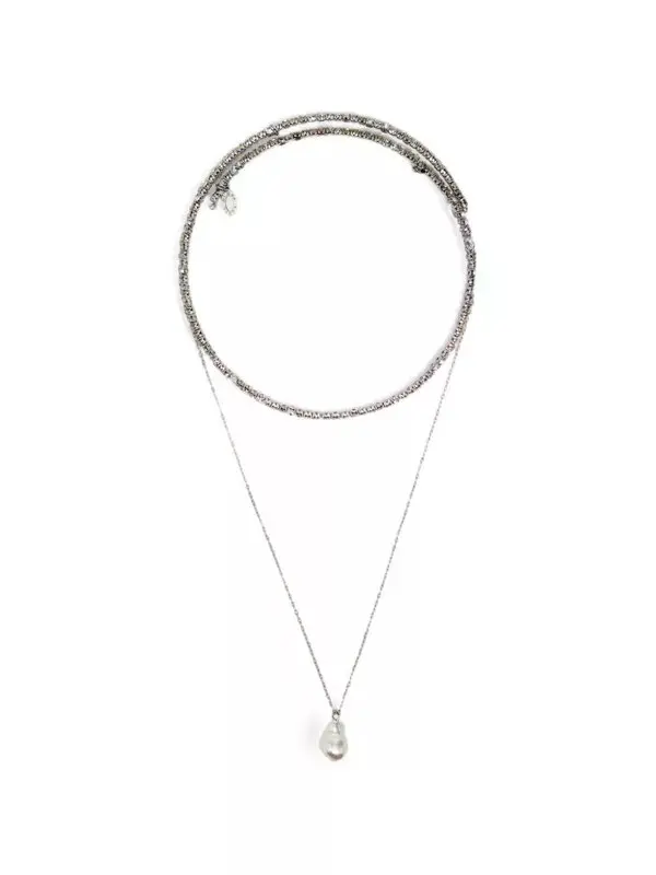 Bimba Y Lola Crystal Choker And -tone Faux-pearl Chain - Silver