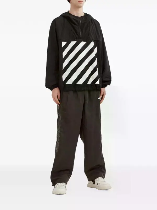 Off-White Diagonals-motif Hooded Windbreaker Jacket - Black