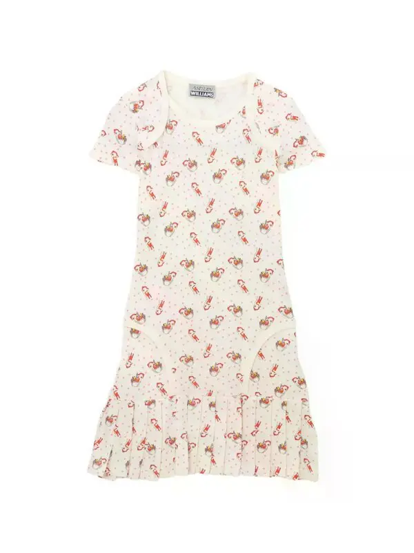 Ashley Williams Graphic-print Pleated Dress - Neutrals