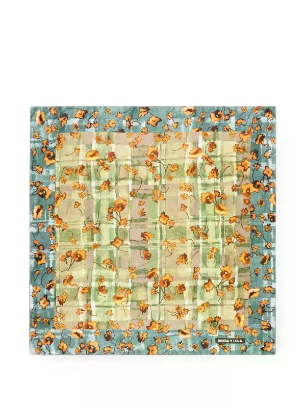 Bimba Y Lola Watercolor Floral And Checked Scarf