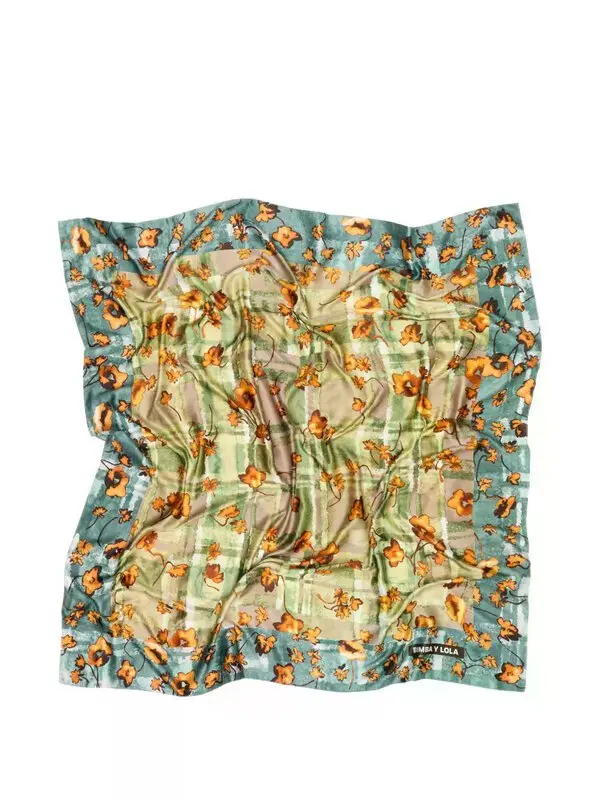 Bimba Y Lola Watercolor Floral And Checked Scarf