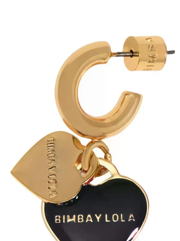 Bimba Y Lola Black Hoop Earrings With Double Heart Logo
