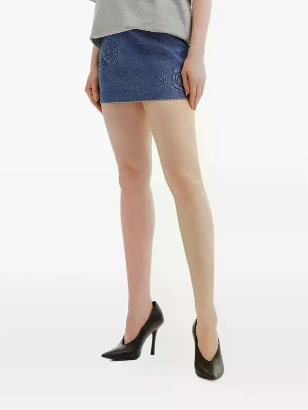 MARKGONG Floral-embossed Cotton A-line Mini Skirt