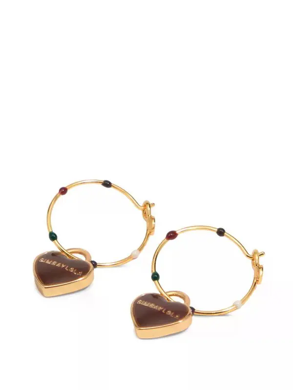 Bimba Y Lola Medium Hoop Earrings With Enamel Heart - Gold