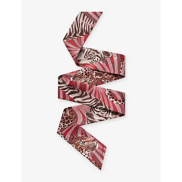 Cartier Panthère And Tiger Silk Bandeau Scarf - Red