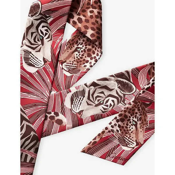 Cartier Panthère And Tiger Silk Bandeau Scarf - Red