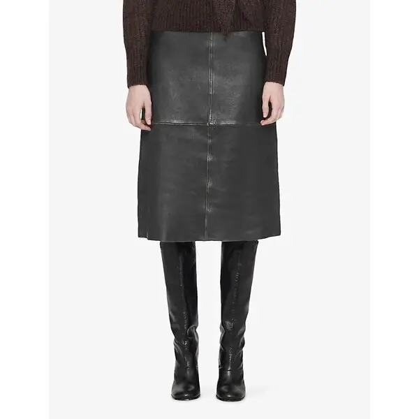 ALLSAINTS Olivia Stitch-detail Leather Midi Skirt