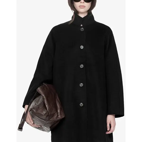 ALLSAINTS Effie Funnel-neck Wool-blend Coat - Black