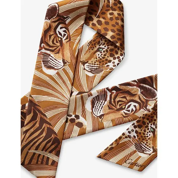 Cartier Panthère And Tiger Silk Bandeau Scarf - Natural