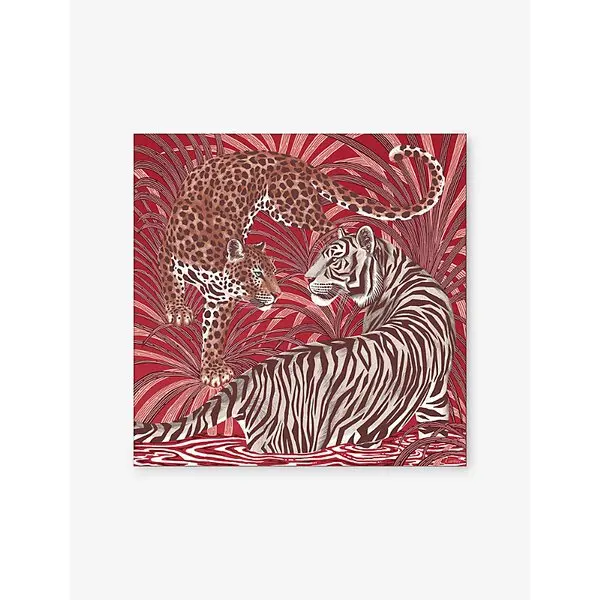 Cartier Panthère And Tiger Printed Silk Scarf - Red
