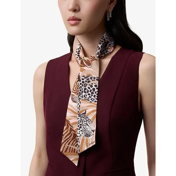Cartier Panthère And Tiger Silk Bandeau Scarf - Pink