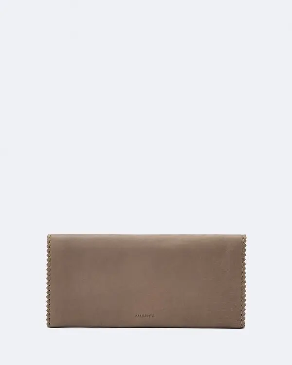 ALLSAINTS Siloh Pinked-edge Leather Continental Wallet - Grey