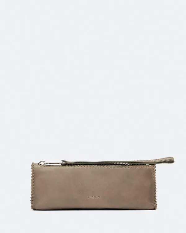 ALLSAINTS Siloh Pinked-edge Leather Pencil Case - Grey