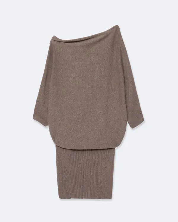 ALLSAINTS Ellie Asymmetric Knitted Cotton Mini Dress - Brown