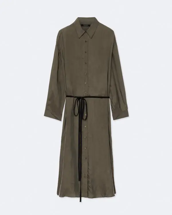 ALLSAINTS Yurra Tied Cupro Shirt Dress - Green