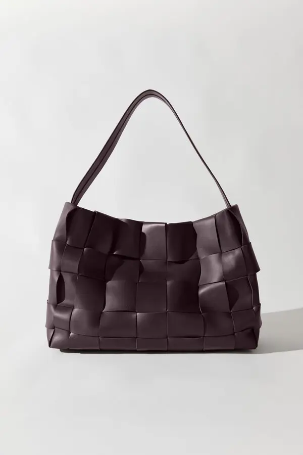 ST. AGNI Woven Leather Large Tote - Plum