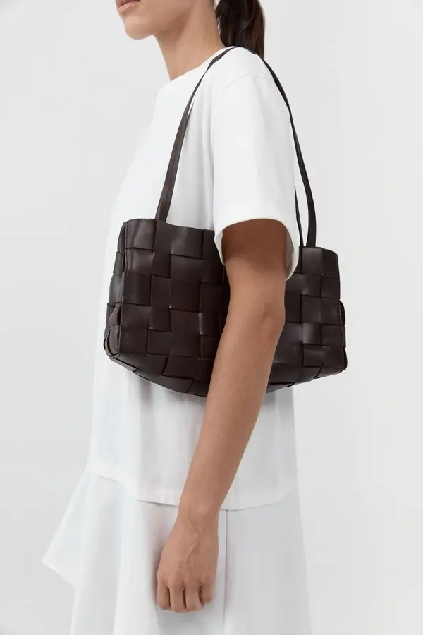 ST. AGNI Slim Woven Tote - Chocolate